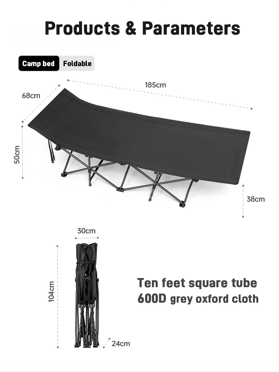 Outdoor Folding Bed 190CM black portable nap nap folding bed simple ...