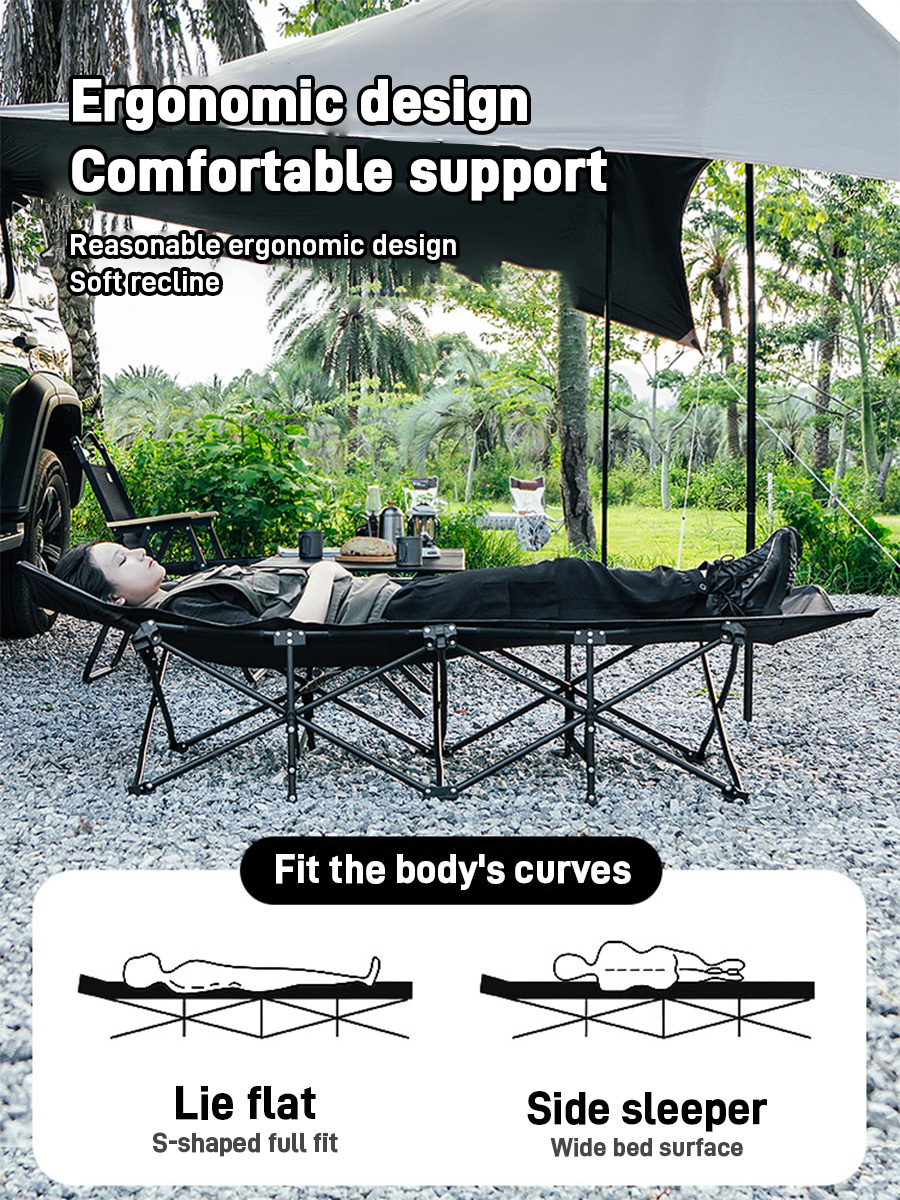 Outdoor Folding Bed 190CM black portable nap nap folding bed simple ...