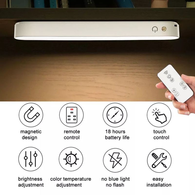 Licer LED Remote Control Table Lamp 3 Colors Stepless Dimming Eye Protection Study Lamp Portable ...