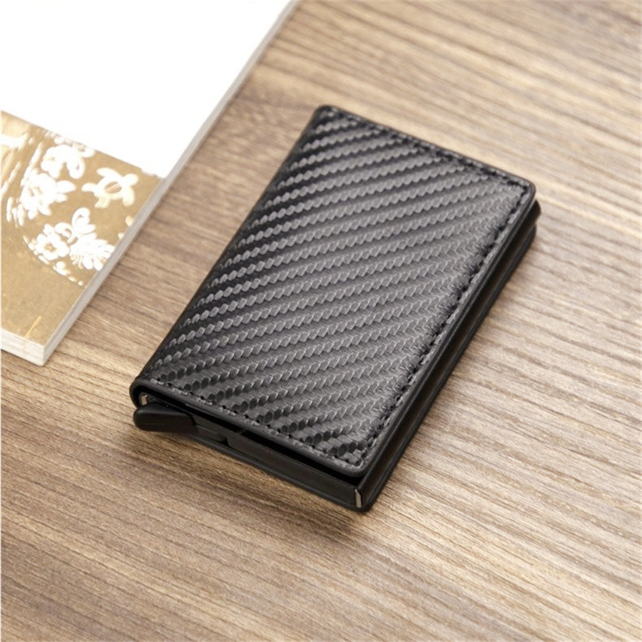 RFID carbon fiber anti-theft card swiping automatic pop-up men's card ...