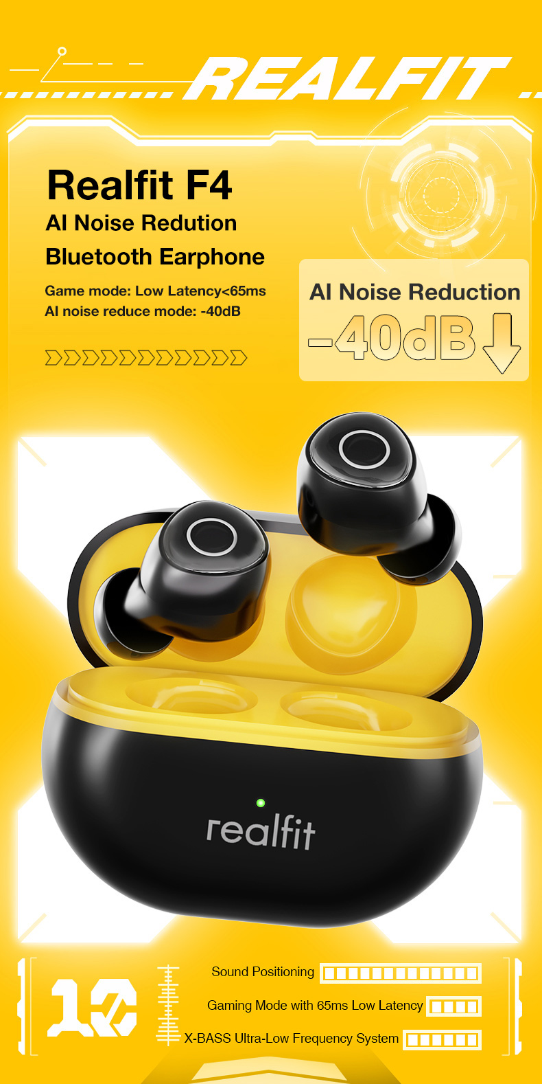 Realfit F4 AI Active Noise Cancelling Bluetooth Earbuds with Mic ...