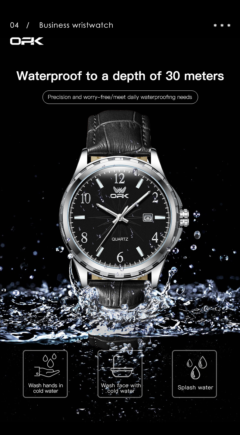OPK【NEW】Watch For Men Waterproof Original Quartz Leather Strap Business ...