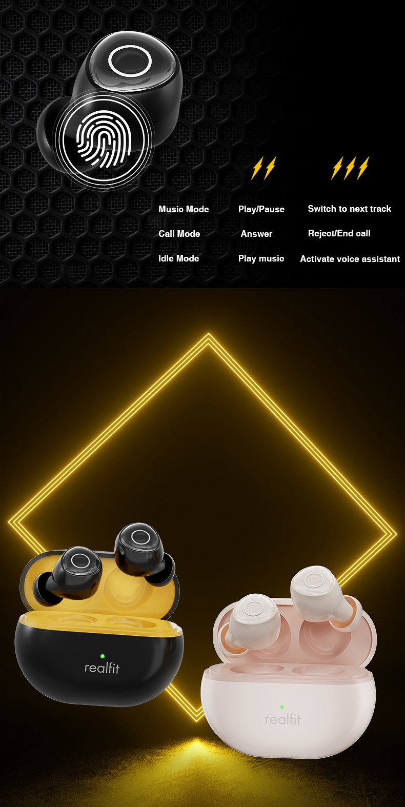 Realfit F4 AI Active Noise Cancelling Bluetooth Earbuds with Mic ...