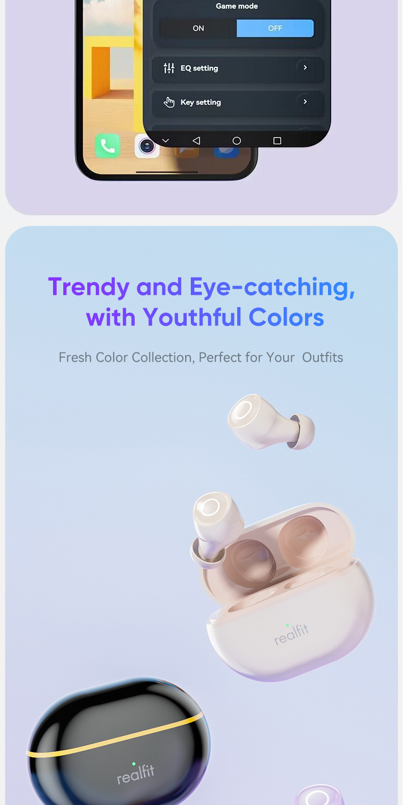 Realfit F4 AI Active Noise Cancelling Bluetooth Earphone Colorful Cute ...