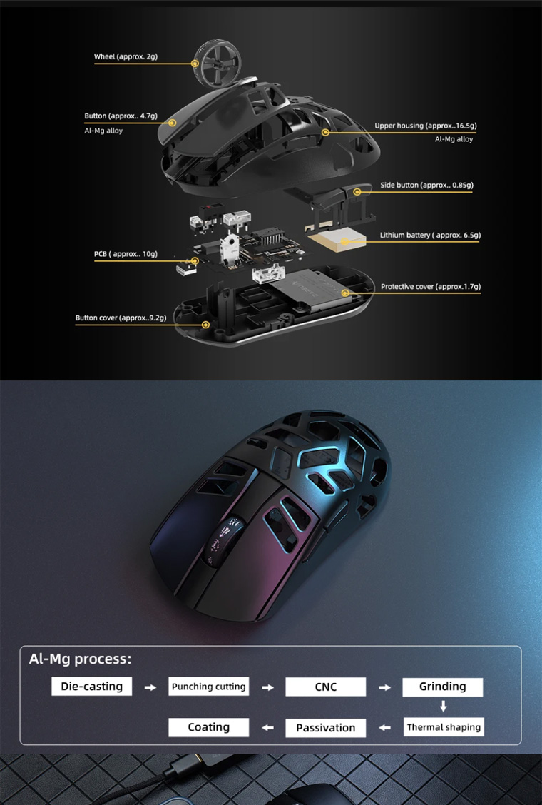 DAREU A950pro magnesium alloy three mode wireless mouse, 4K rate of return, 26000DPI is suitable ...