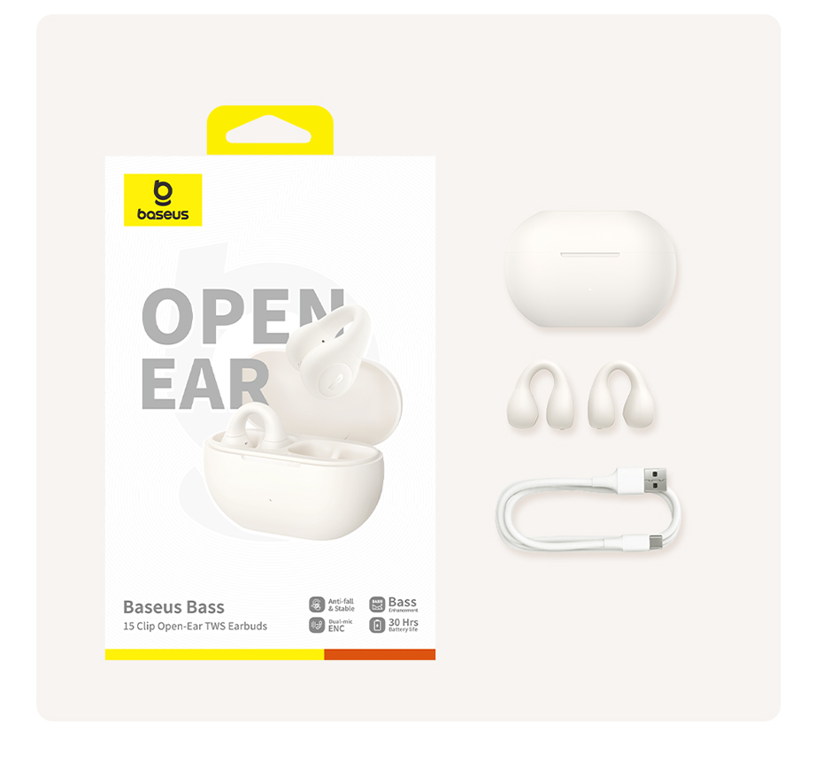 Baseus Bass 15 Clip Open-Ear TWS Earbuds Wireless Earphone Bluetooth 5. ...