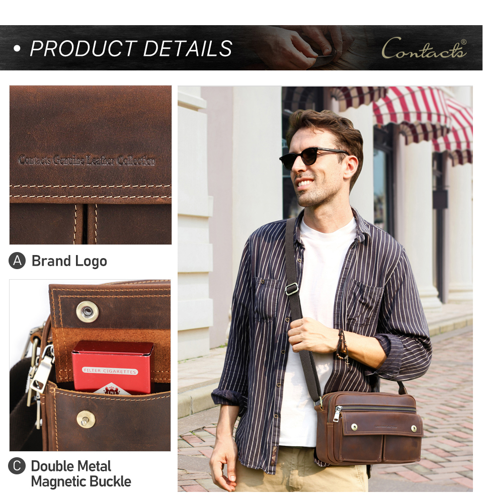 CONTACTS Genuine Leather Men's Bag New Trend Designer Small Shoulder ...