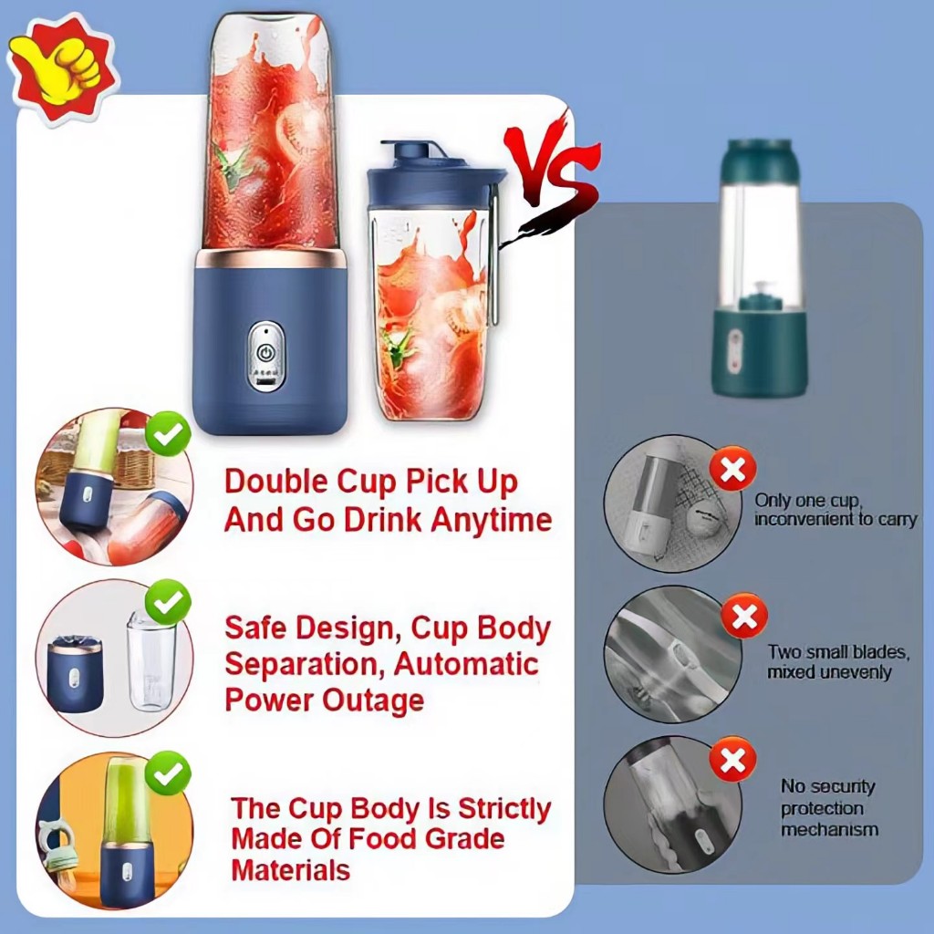 400ML 2 Cups Portable Juicer Blender Tumbler Heavy Duty Fortable ...