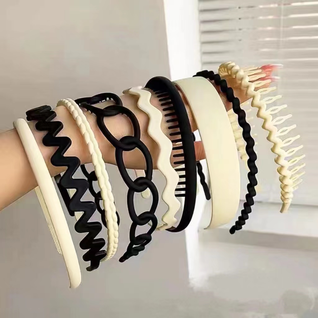 9PCS Korean Solid Color Hair Bands Non-Slip Headbands for Bangs and ...