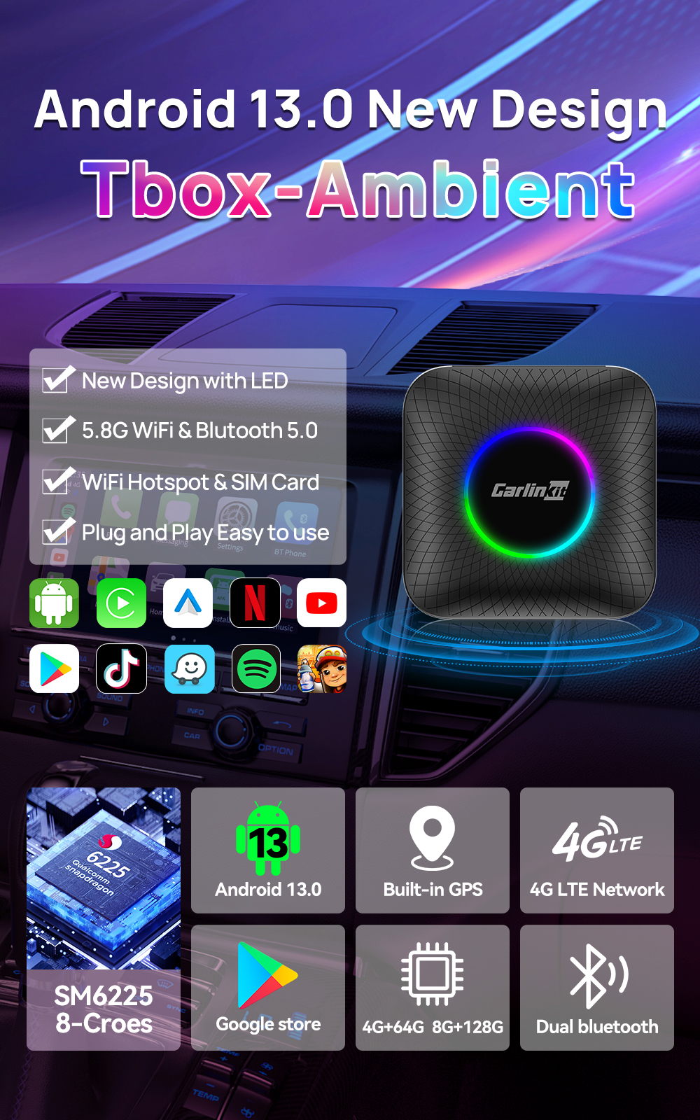 CarlinKit Android 13 CarPlay Ai box Two Year Warranty Wireless CarPlay ...