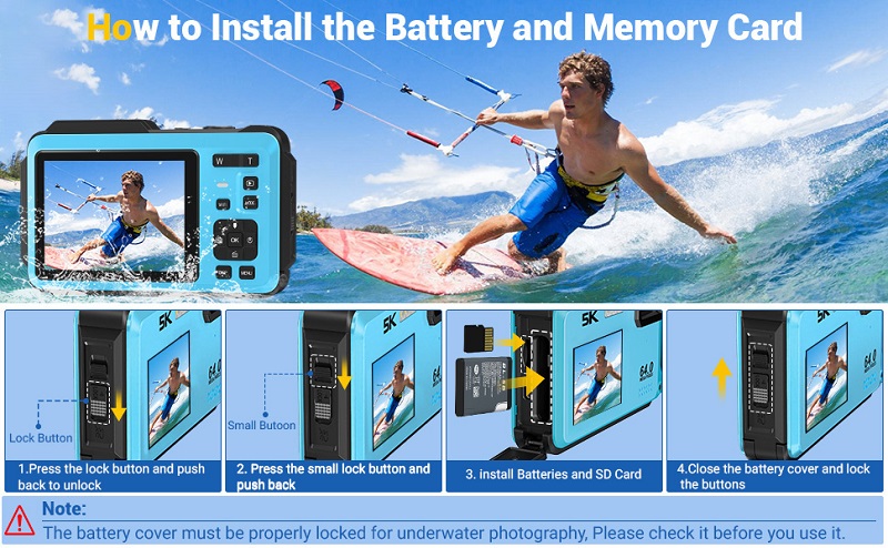 Underwater Camera, 5K 64MP 16FT Waterproof Digital Camera, WiFi 16X ...