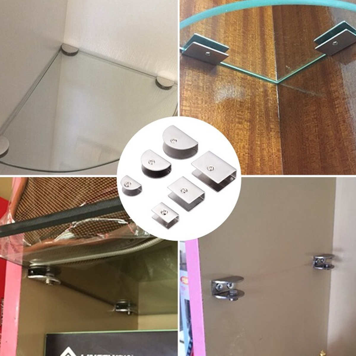 Clamp Clip Half Moon Round with Screws Glass Shelf Grip Fixed Glass ...