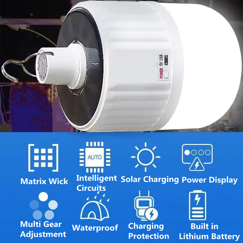 NEW Portable Solar Light 500W LED Emergency Rechargeable Bulb Charging ...