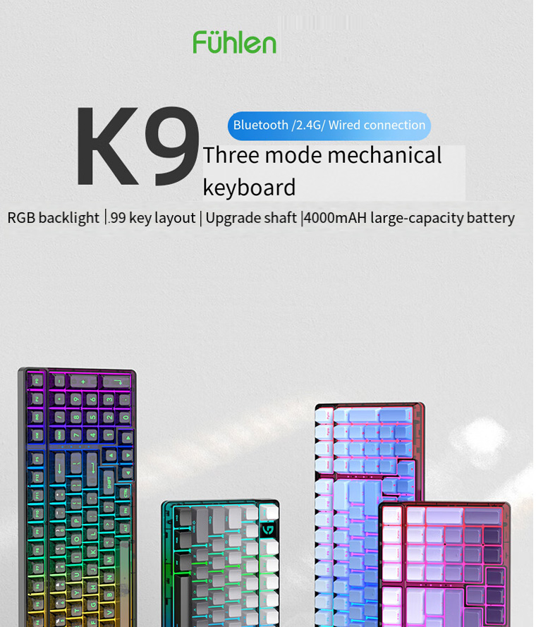 Fuhlen K9 Mechanical keyboard side engraved three mode wireless ...
