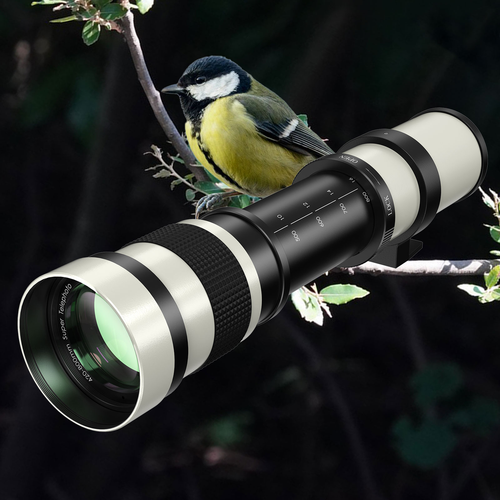 Lightdow Telephoto Lens 420-800mm f/8.3 White Manual Zoom Lunar ...