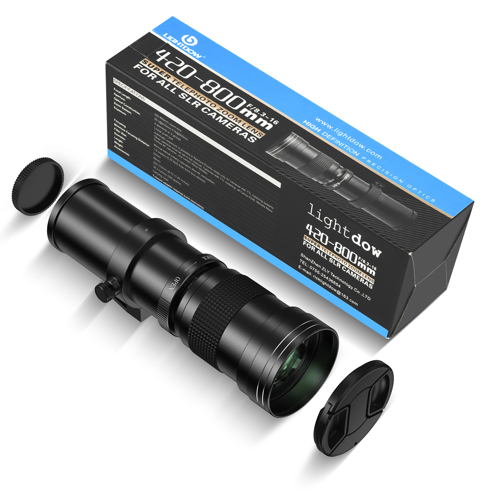 Lightdow Telephoto Lens 420-800mm f/8.3 Black Manual Zoom Super ...