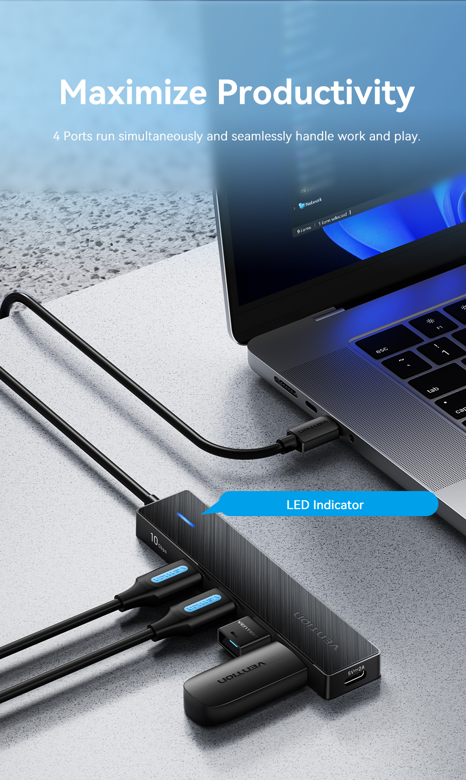 Vention 5-in-1 USB-C to USB 3.2 Gen 2 Type-A x 4/USB-C 10Gbps Hub for ...