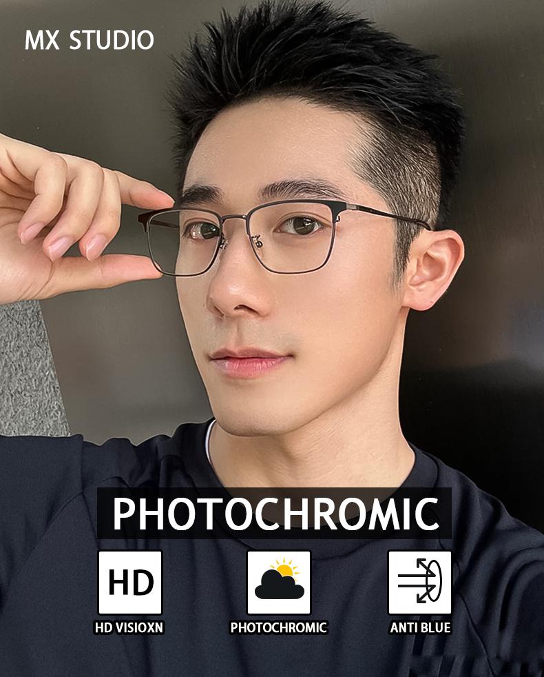 Photochromic eyeglasses Metal Frame eyeglasses Change Color Anti-UV ...