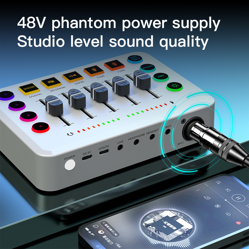 Kusky X100 Sound Card Microphone Kit Mixer Audio Live Broadcast Mic ...