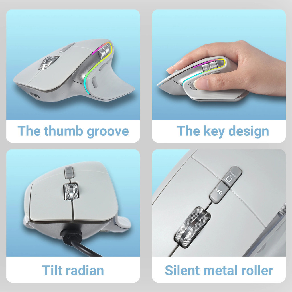 Wireless Mouse Bluetooth+2.4G Tri-mode Mouse Mute Ergonomic Gaming ...