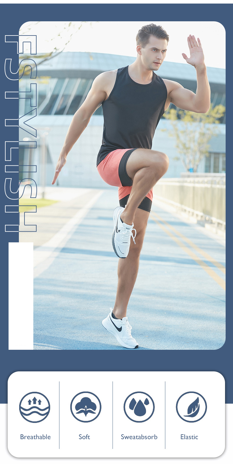 (55-95KG) Men Quick Dry Lined With Fake Two-piece Double-layer Running ...