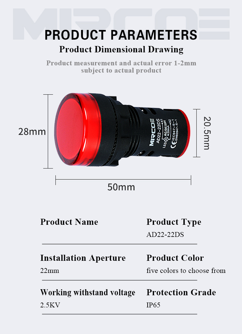 MIRCOE AD22-22 led pilot lamp panel indicator light red blue yellow ...