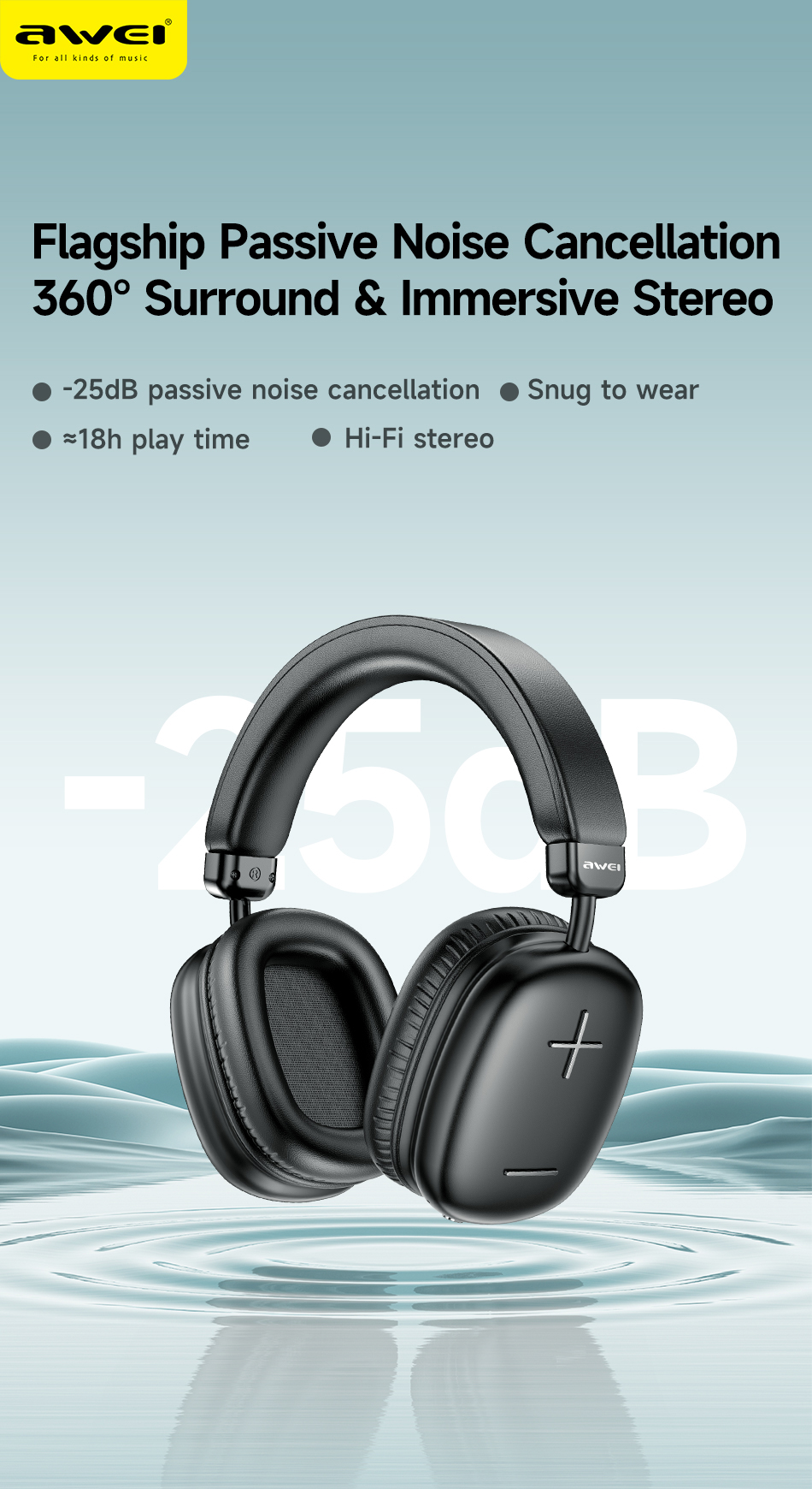 Awei AT6 True Wireless Headphone Bluetooth 5.4 Earphones Foldable ...