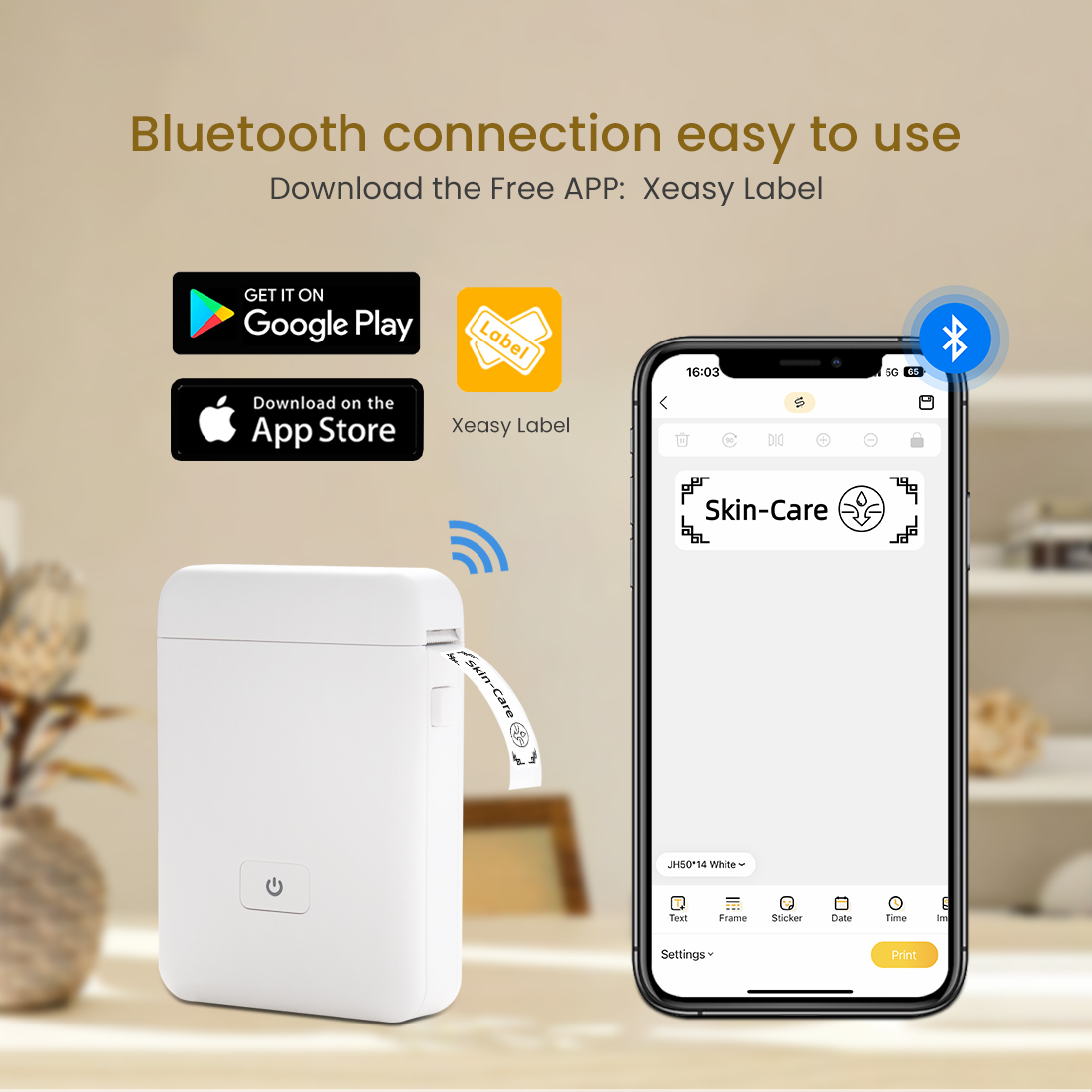Vretti HP2 Label Printer, Inkless Thermal Bluetooth Wireless Portable ...