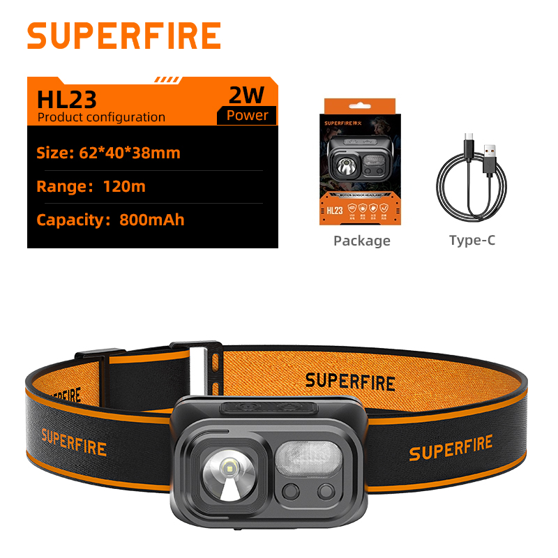 SUPERFIRE HL23 LED Rechargeable Headlamp Strong Bright Long-range Lampu ...