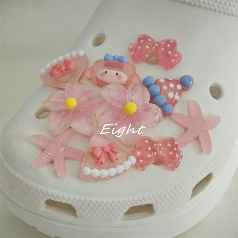 12pcs/set Transpar Pink Croc Jibbits Plumeria Rubra Jibbitz Starfish ...