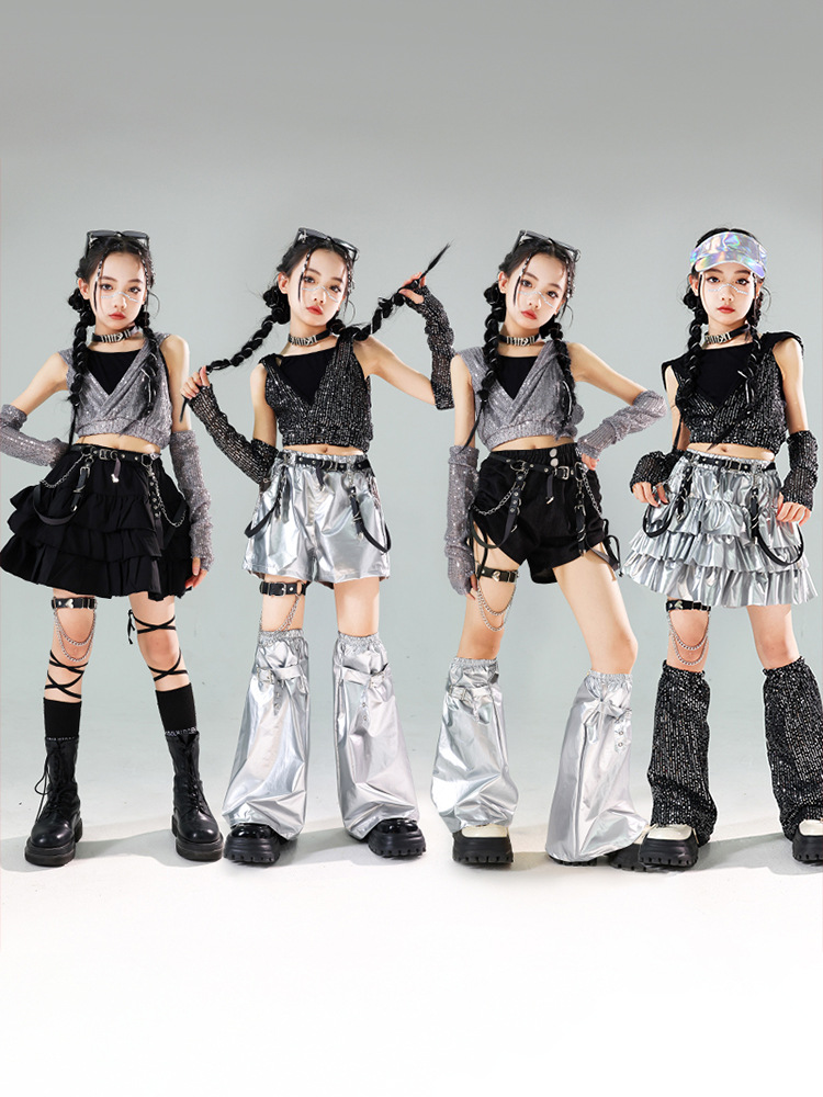 Ready Stock Girls Jazz Dance Costume / Children Hiphop Sequin Silver ...