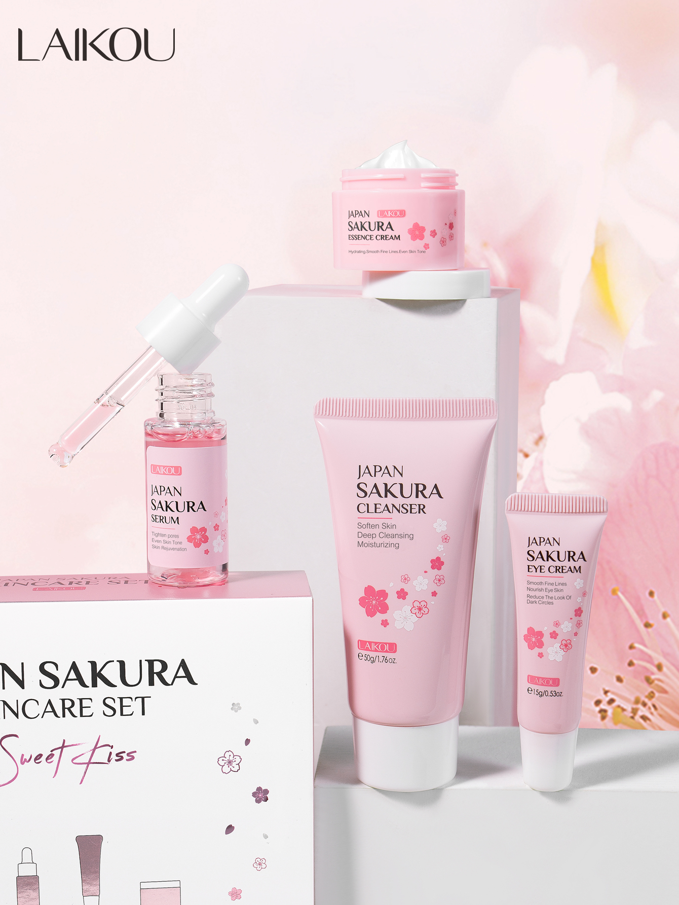 LAIKOU Sakura 4pcs Skincare Set Anti-aging Moisturizing Boost Radiance ...