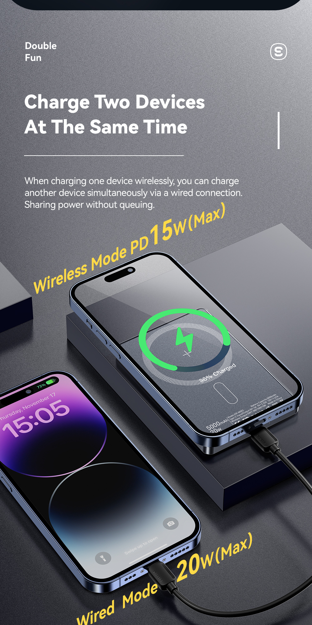 Essager 5000Mah Magnetic 15W Wireless Power Bank For Samsung IOS Type C ...