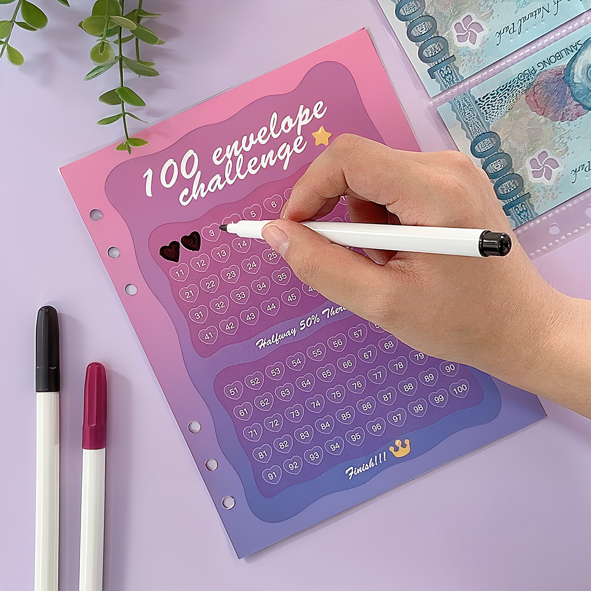 100 day envelope savings notebook, cash savings money book, Binding ...