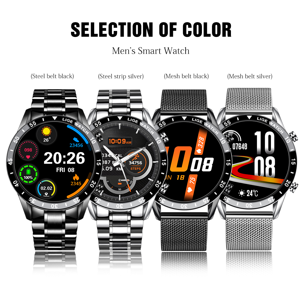 LIGE Smart Watch Men Original Full Touch Screen Stainless Steel Sport ...