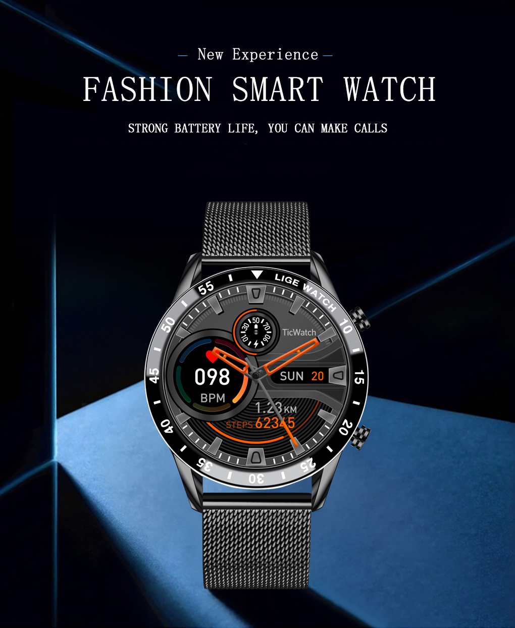 LIGE Smart Watch Men Original Full Touch Screen Stainless Steel Sport ...