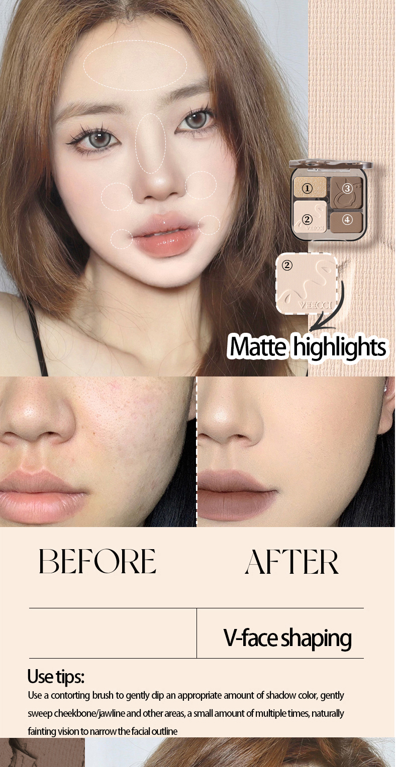 VEECCI Contour palette, highlight palette, matte, brighten face, nose ...