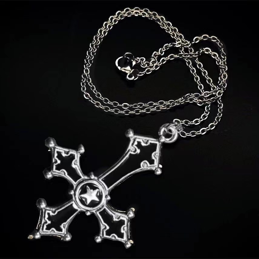 Red Black Gothic Punk Reverse Cross Pendant Vintage Statement Necklace ...