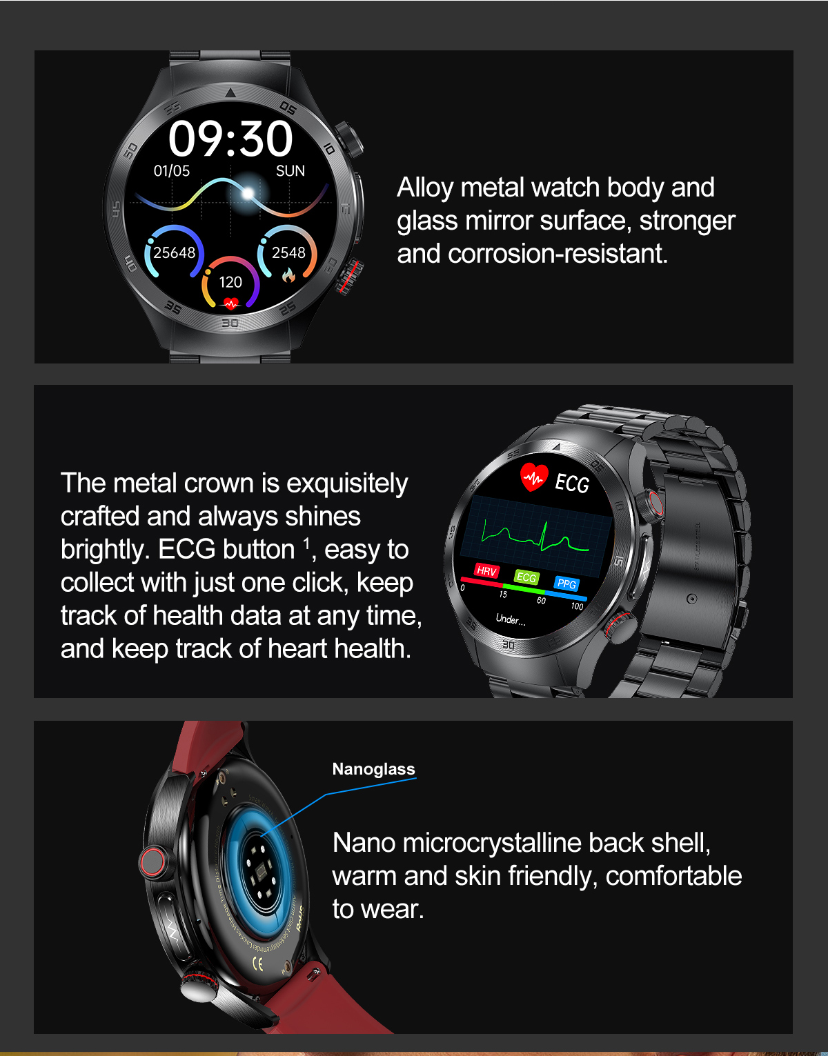 Smart Watch E800 Men 1.49" Amoled Screen ECG Laser Therapy Health Monitor SOS Bluetooth Call ...