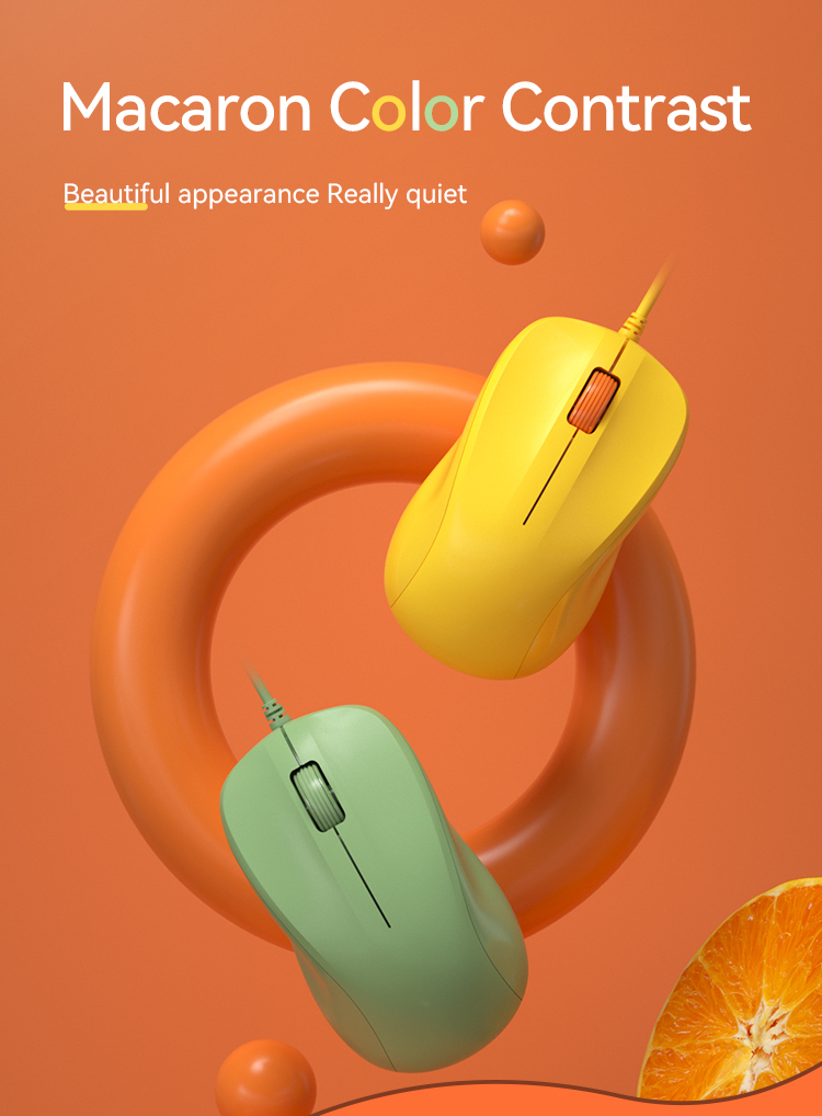 BOW M136U Ergonomic Wired Mouse Mini Portable Green Yellow Pink White ...
