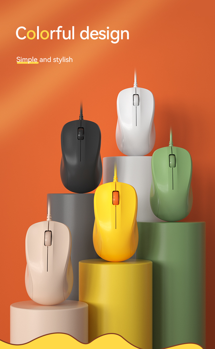 BOW M136U Ergonomic Wired Mouse Mini Portable Green Yellow Pink White ...