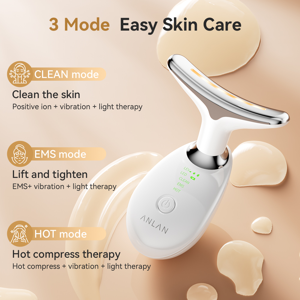 ANLAN Neck Face Massager Max Slimming Vibration 7 Colours Light Therapy ...