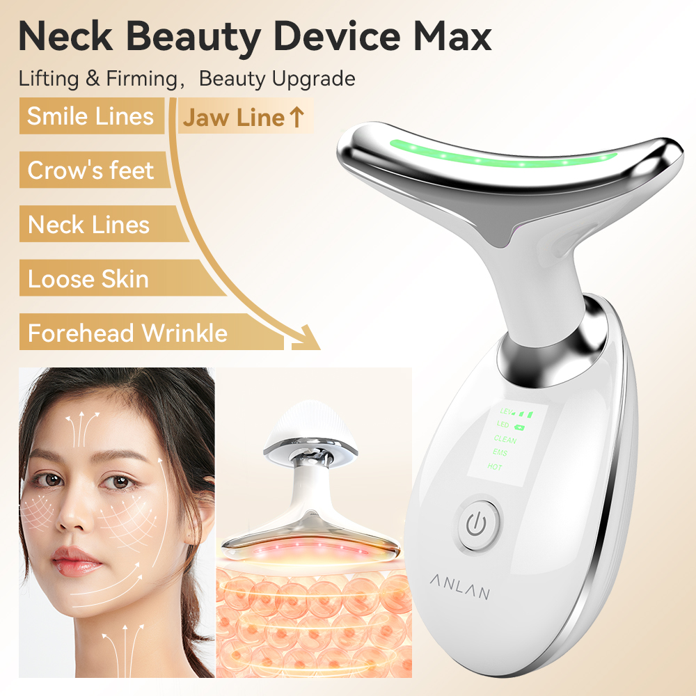 ANLAN Neck Face Massager Max Slimming Vibration 7 Colours Light Therapy ...