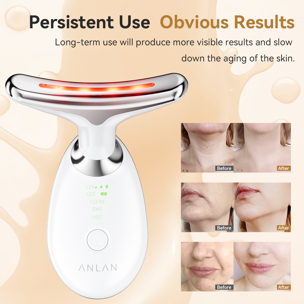 ANLAN Neck Face Massager Max Slimming Vibration 7 Colours Light Therapy ...