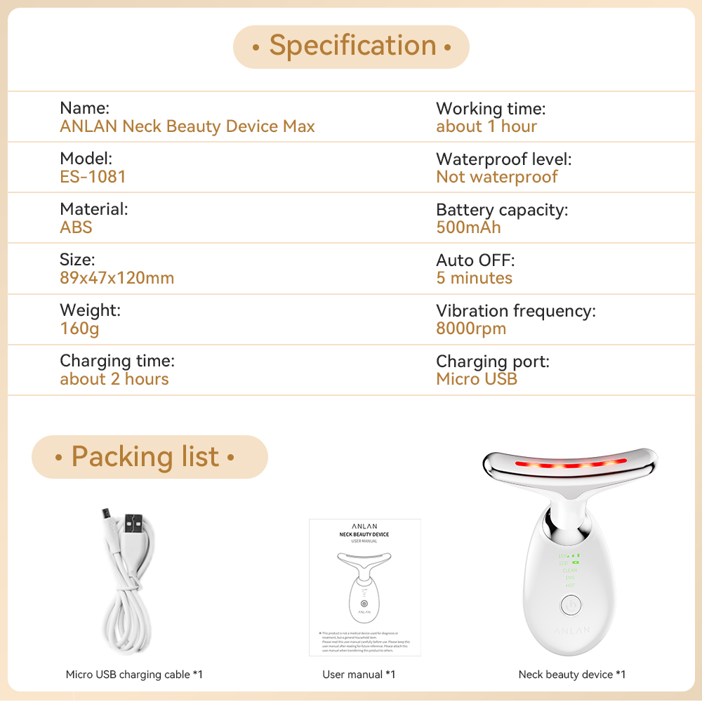 ANLAN Neck Face Massager Max Slimming Vibration 7 Colours Light Therapy ...