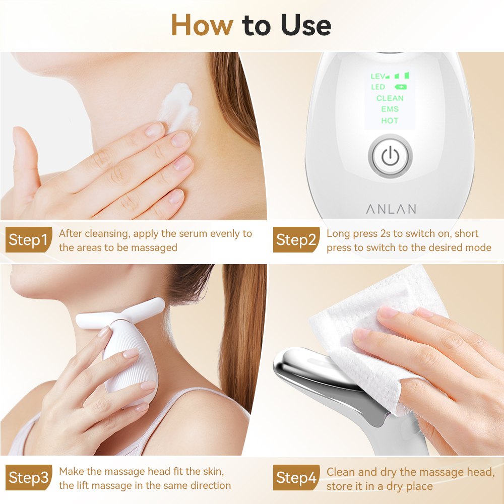 ANLAN Neck Face Massager Max Slimming Vibration 7 Colours Light Therapy ...