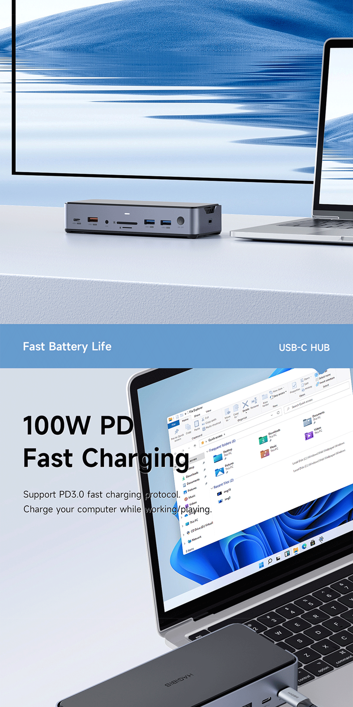 Hagibis USB C Docking Station Type C to 8K DP HDMI-Compatible Triple ...