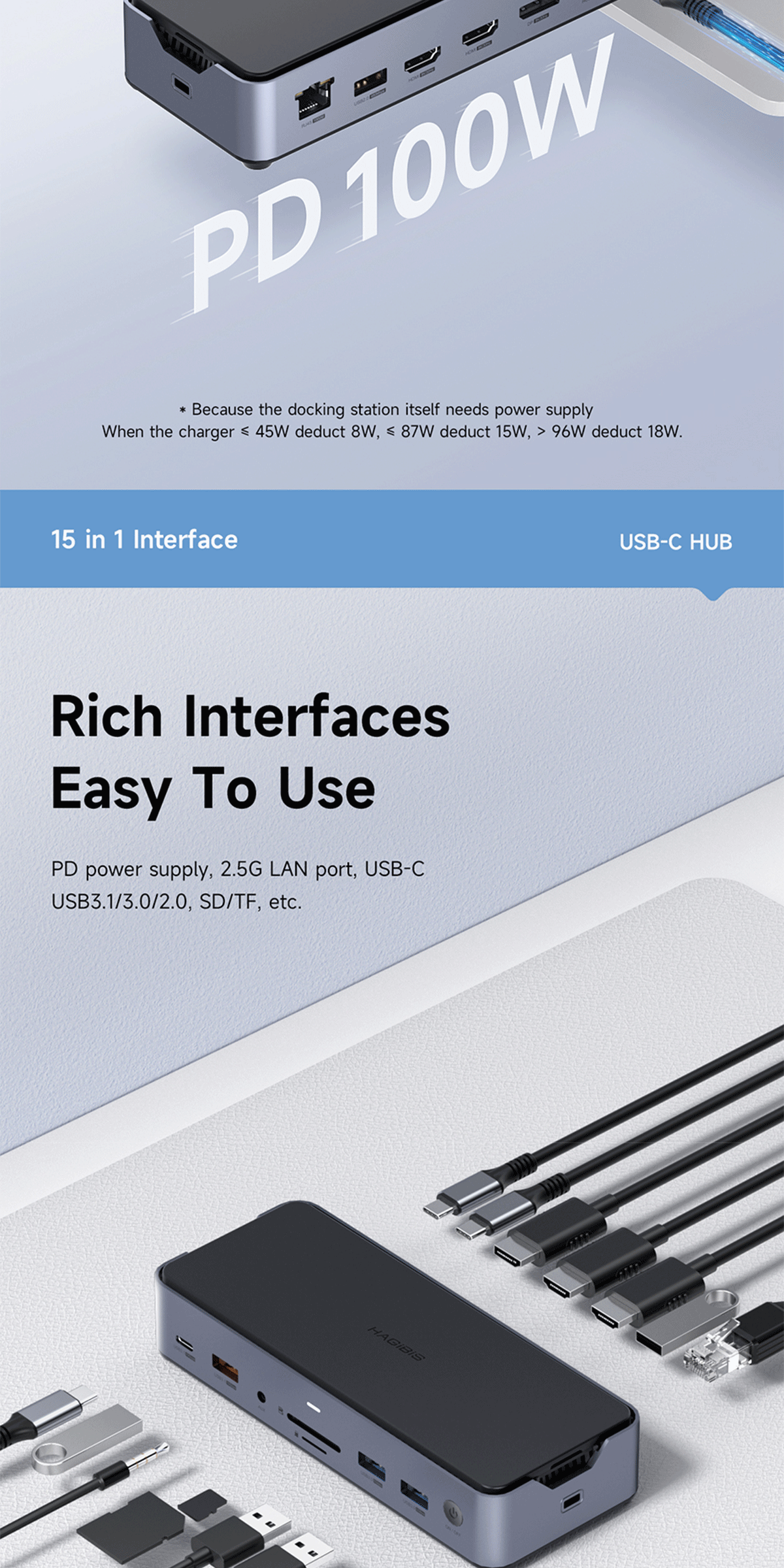 Hagibis USB C Docking Station Type C to 8K DP HDMI-Compatible Triple ...