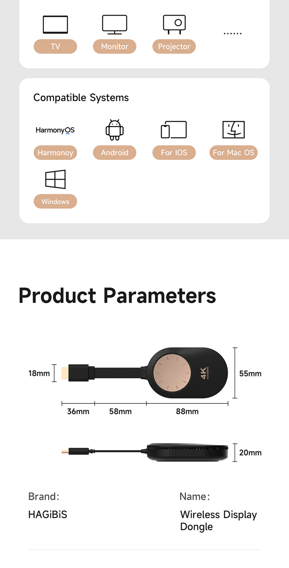 Hagibis Wireless HDMI-Compatible Display Dongle Adapter 4K@60Hz ...
