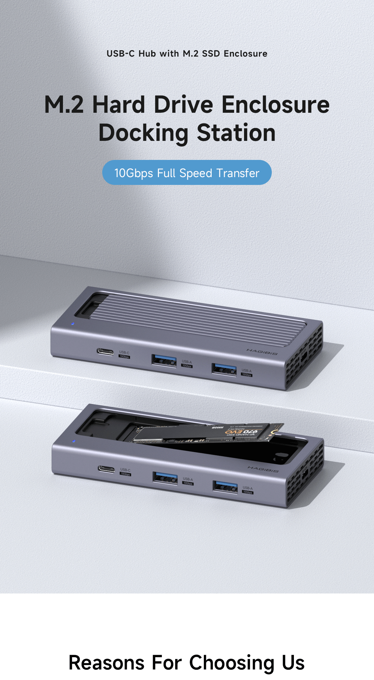 Hagibis M.2 SSD Enclosure with USB C Hub Magnetic Cover External Hard ...